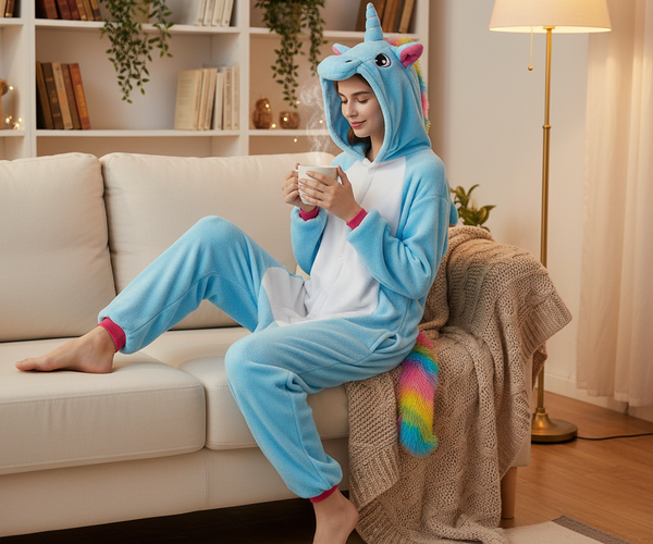 Unicorn Onesie with Wings - Blue Flannel Pajama – Kawaii Unicorn